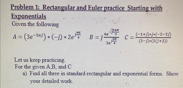 Solved Problem 1: Rectangular and Euler practice Starting | Chegg.com