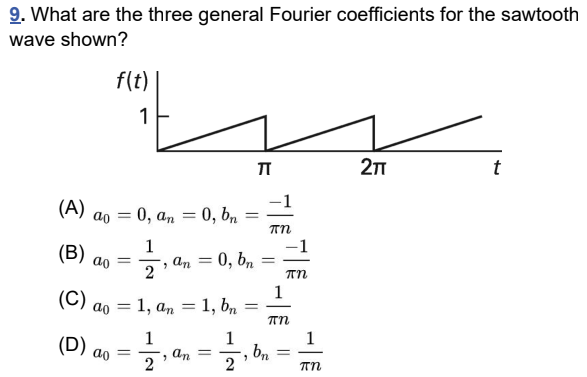 Solved What are the three general Fourier coefficients for | Chegg.com