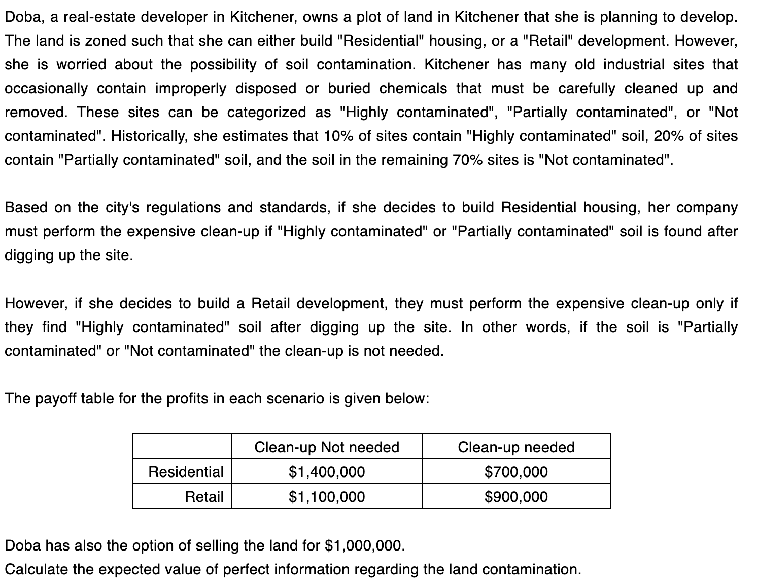 Solved \Doba, ﻿a real-estate developer in Kitchener, owns a | Chegg.com