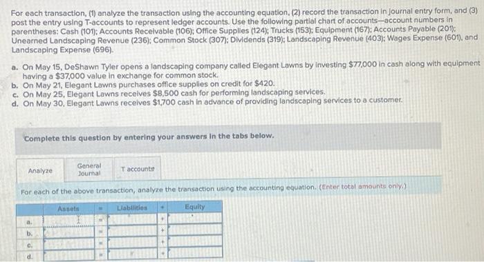 Solved For each transaction (1) analyze the transaction | Chegg.com