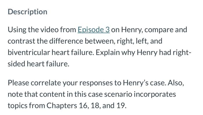 Solved Description Using the video from Episode 3 on Henry, | Chegg.com