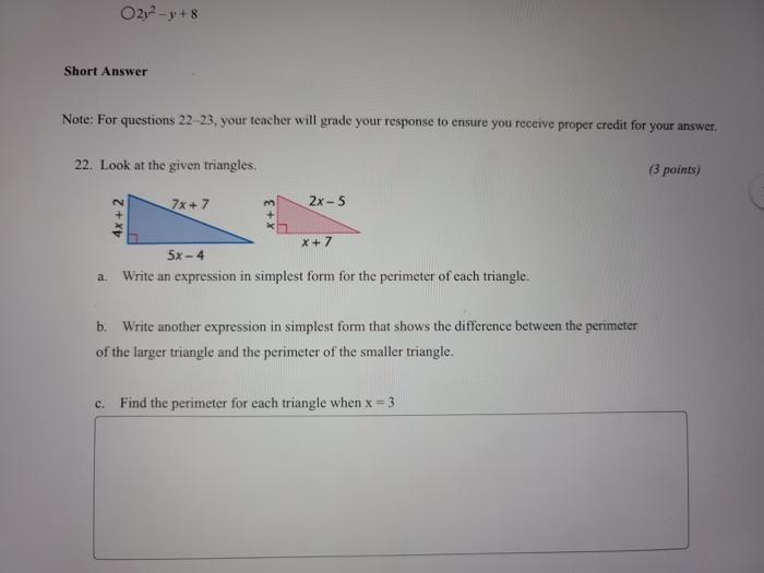 Solved O22²-y+8 Short Answer Note: For questions 22-23, your | Chegg.com