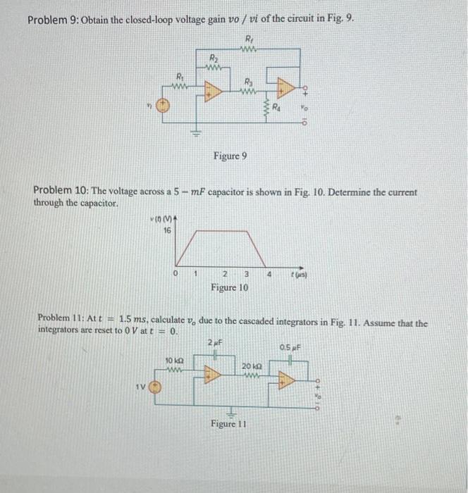 Solved Problem 9: Obtain the closed-loop voltage gain vo / | Chegg.com