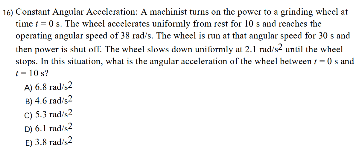 Solved Constant Angular Acceleration: A machinist turns on | Chegg.com
