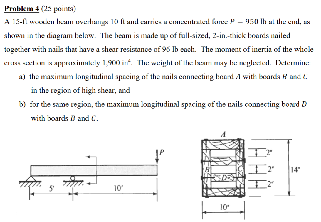 Problem 4 (25 ﻿points) ﻿A \( 15-\mathrm{ft} \) | Chegg.com