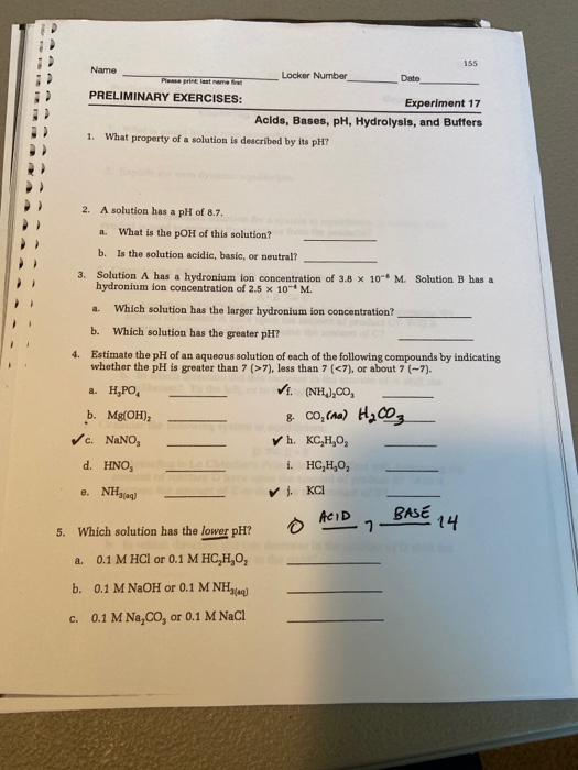 Solved Name Section Preliminary Exercise Experiment 13 | Chegg.com