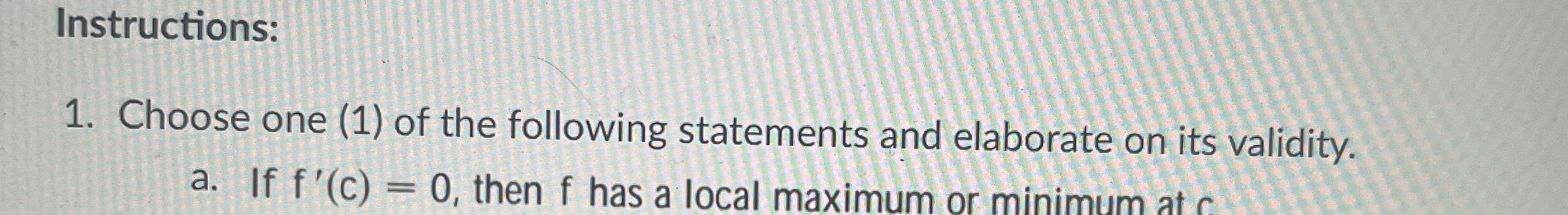 Solved Instructions:Choose one (1) ﻿of the following | Chegg.com