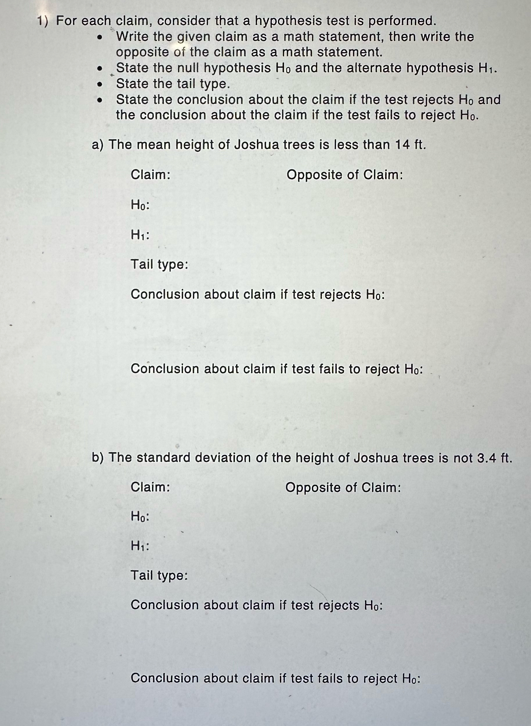 Solved For each claim, consider that a hypothesis test is | Chegg.com