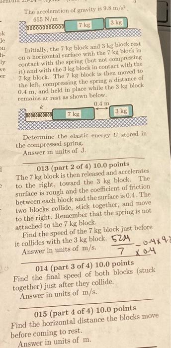 Solved Initially, the 7 kg block and 3 kg block rest on a | Chegg.com