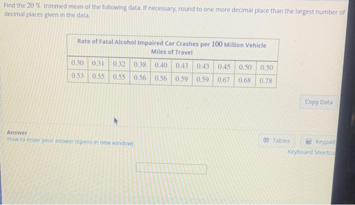 Solved Find the 20% trimmed mean of the following data. If | Chegg.com