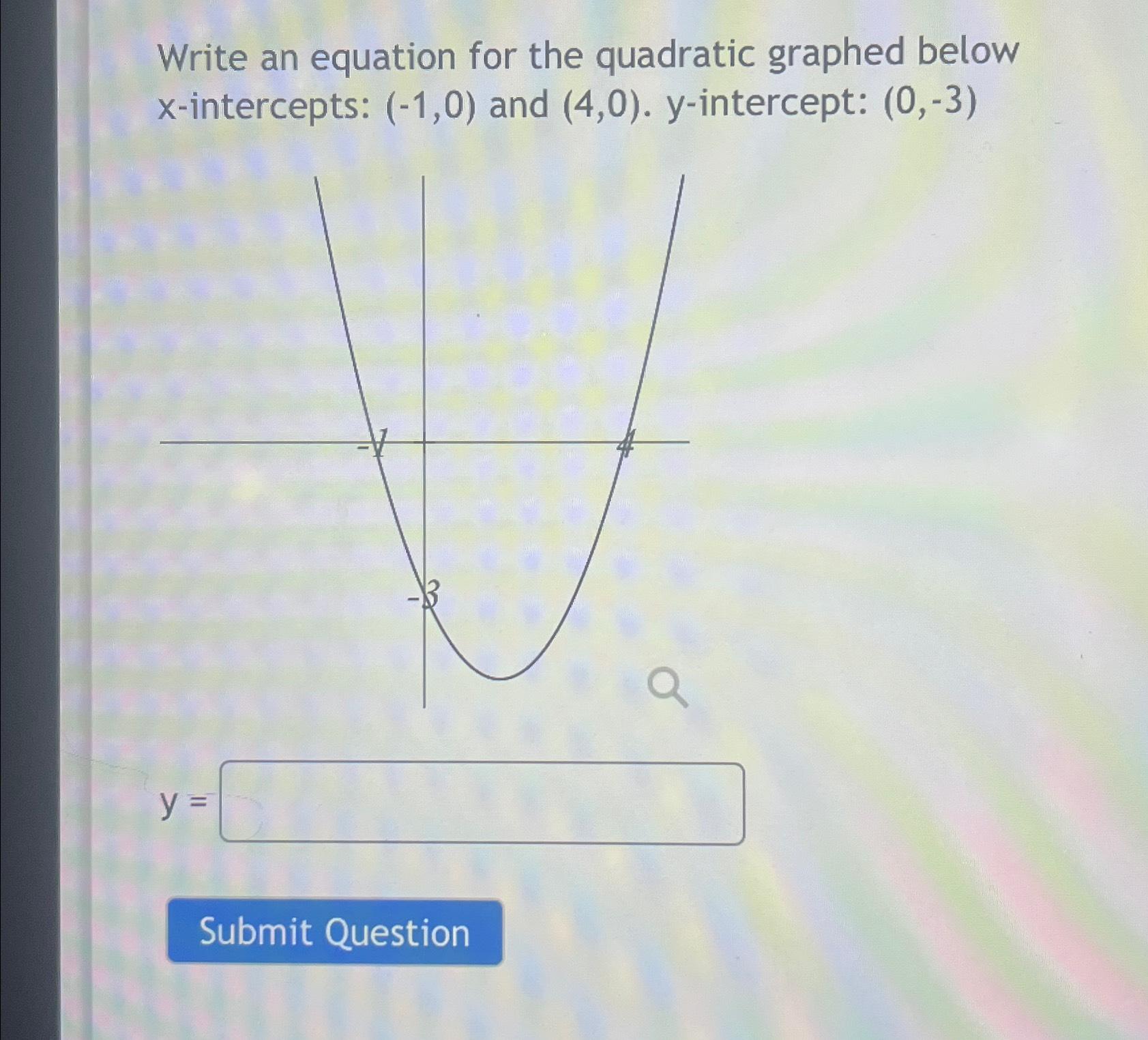 Solved Write an equation for the quadratic graphed below | Chegg.com