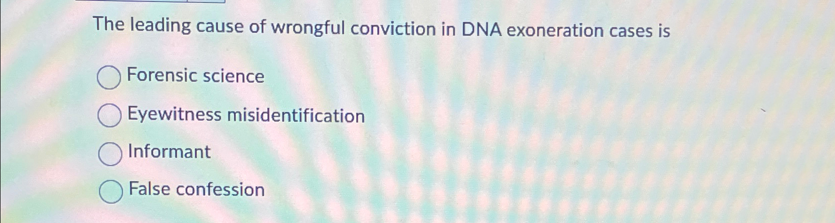 Solved The leading cause of wrongful conviction in DNA | Chegg.com