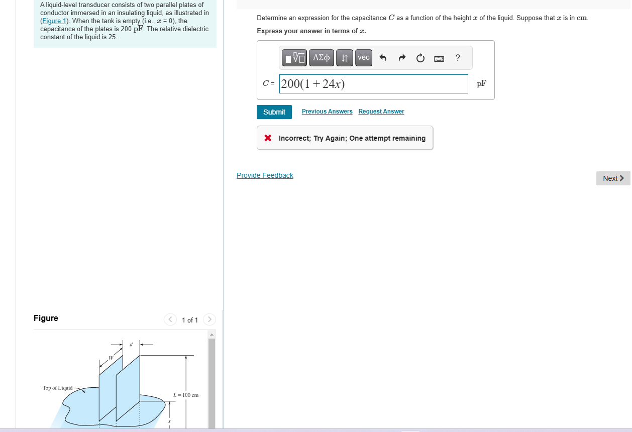 Solved A liquid-level transducer consists of two parallel | Chegg.com