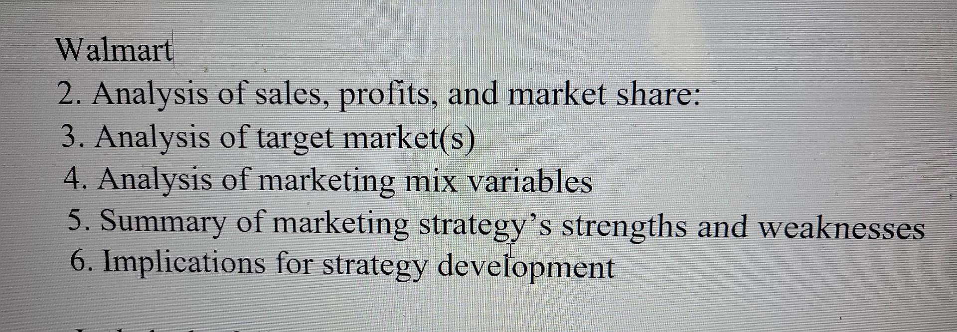 Solved Walmart 2. Analysis of sales, profits, and market | Chegg.com