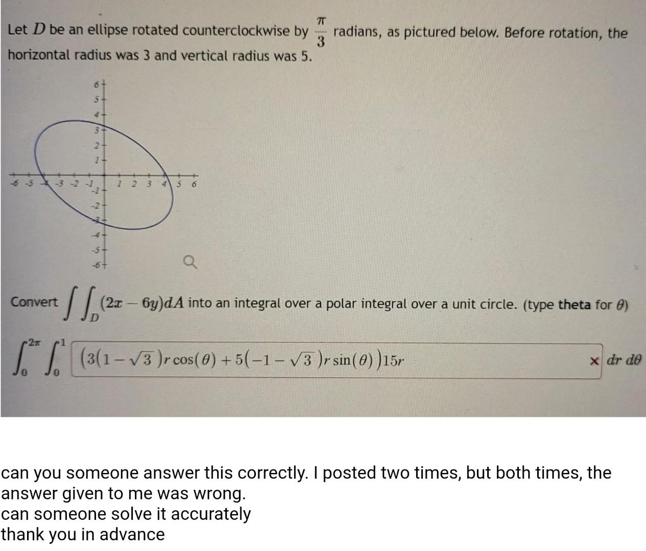 Solved Let D be an ellipse rotated counterclockwise by 3π | Chegg.com