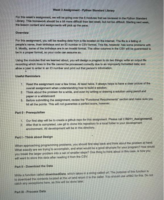 Week 2 Ansignment - Python Standard Library For this | Chegg.com