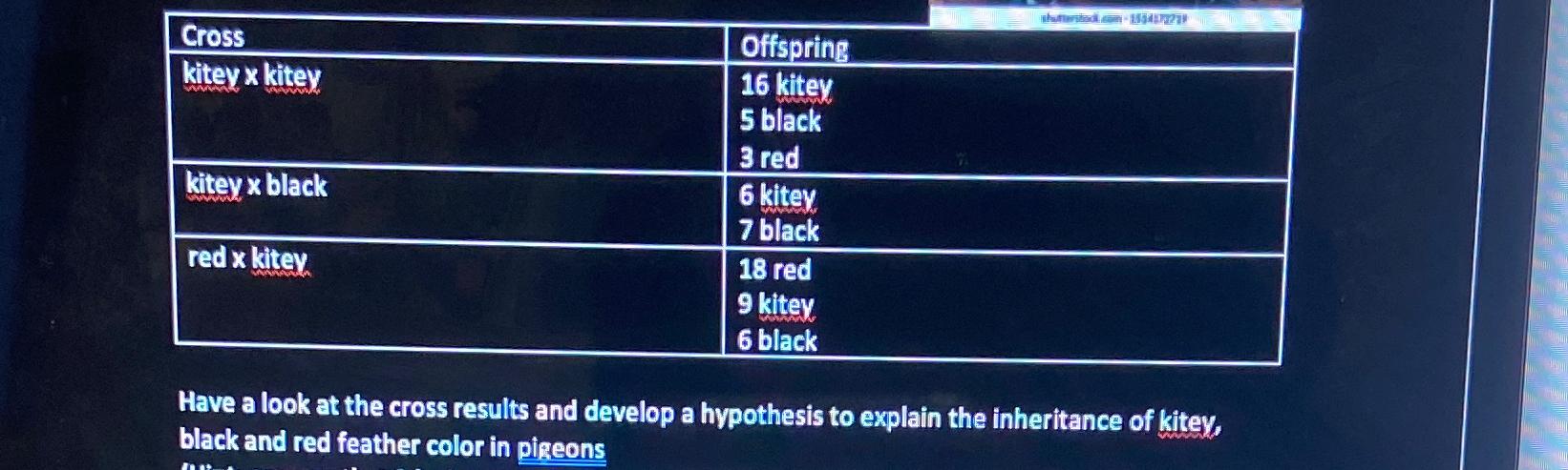 Solved \table[[Cross,Offspring],[kitey × ﻿kitey,16 | Chegg.com