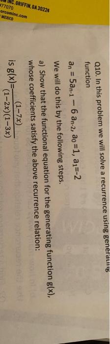 Solved Q10. In this problem we will solve a recurrence using | Chegg.com