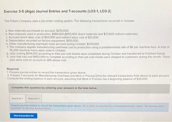 Solved Exercise 3-5 (Algo) Journal Entries and T-accounts | Chegg.com