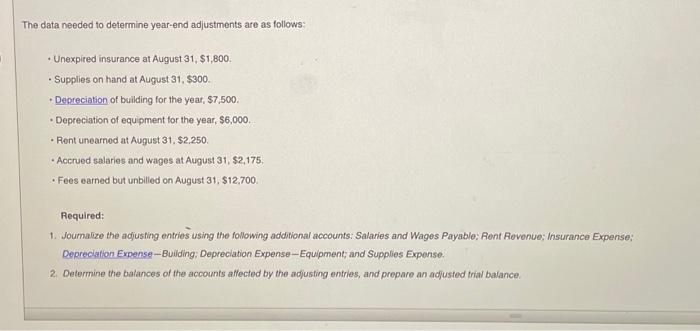 Solved The data needed to determine year-end adjustments are | Chegg.com
