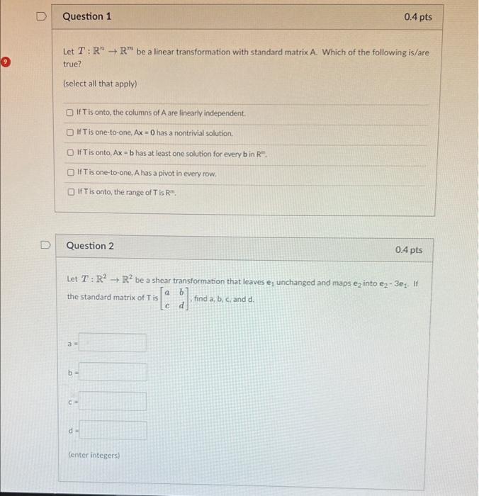 Solved Let T:Rn→Rm be a linear transformation with standard | Chegg.com