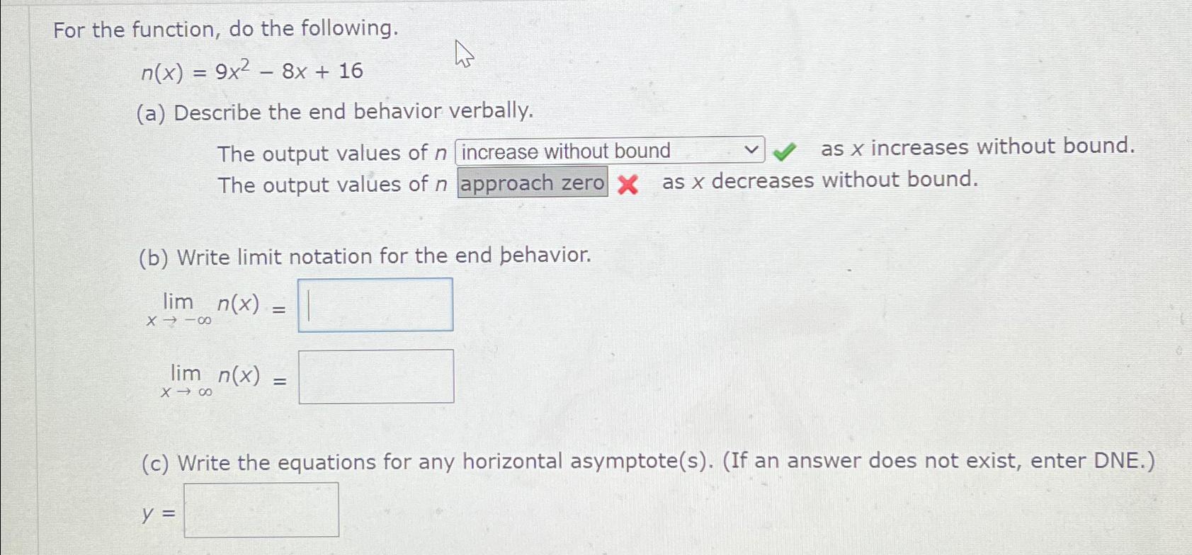 Solved For the function, do the following.n(x)=9x2-8x+16(a) | Chegg.com