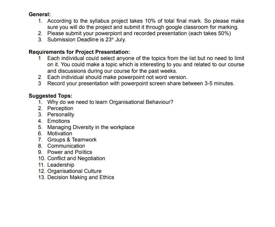 Solved General: 1. According to the syllabus project takes | Chegg.com