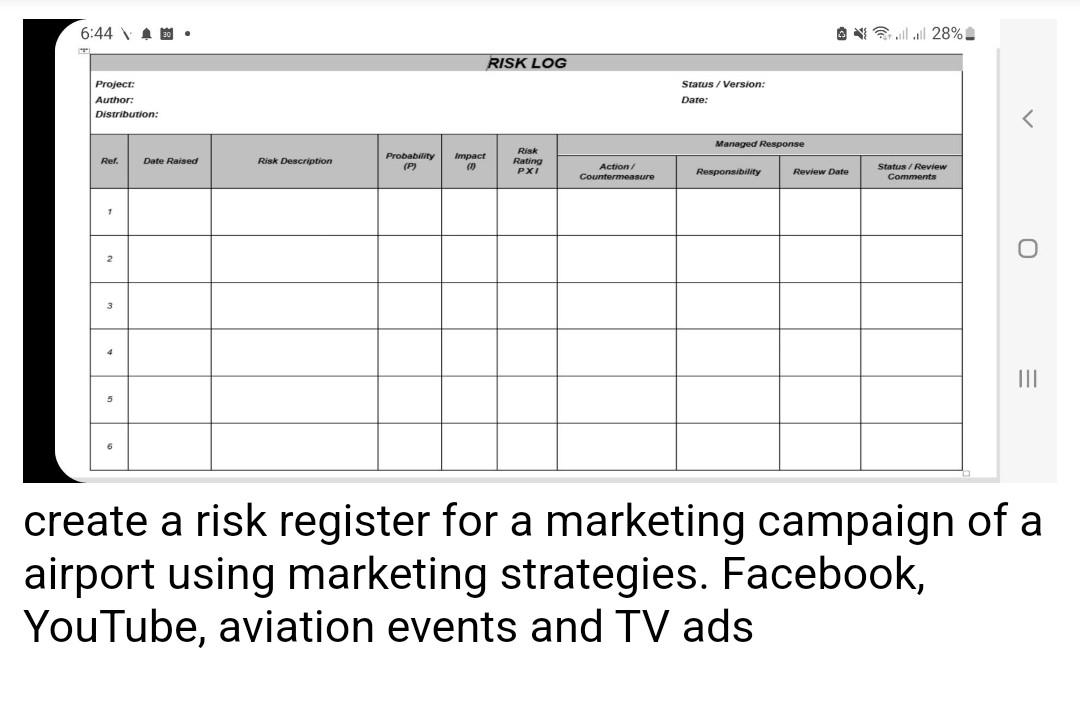 Solved create a risk register for a marketing campaign of a | Chegg.com