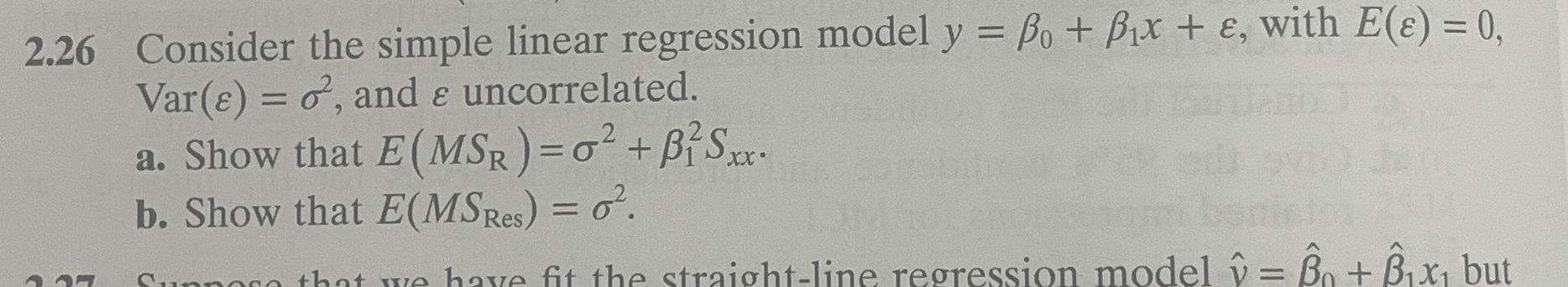 2.26 ﻿Consider the simple linear regression model | Chegg.com