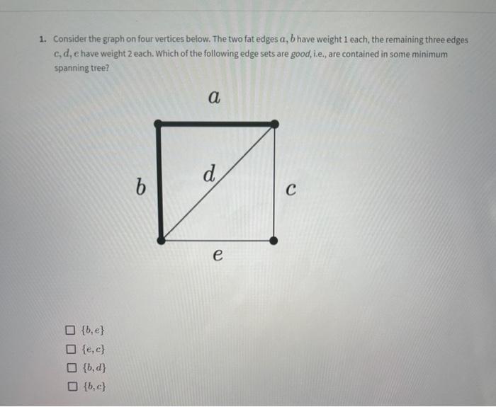 Solved 1. Consider the graph on four vertices below. The two | Chegg.com