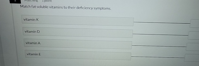 Solved Match fat soluble vitamins to their deficiency | Chegg.com