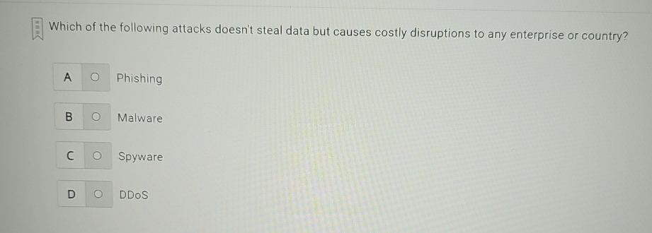 Solved Which of the following attacks doesn't steal data but | Chegg.com