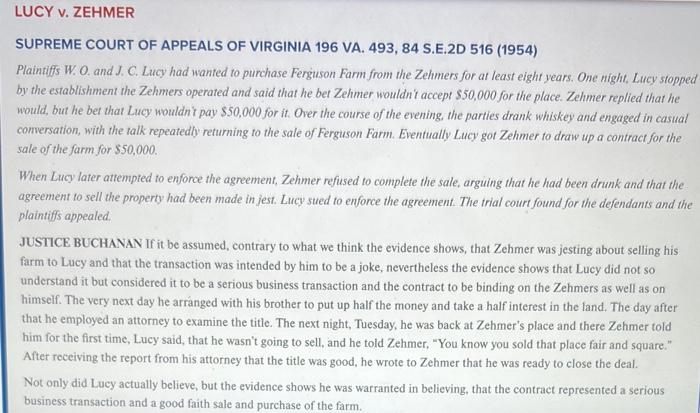 Apply the FIRAC method on the classic case of Lucy v. | Chegg.com