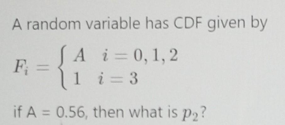 Solved A random variable has CDF given by SA i = 0,1,2 F = 1 | Chegg.com