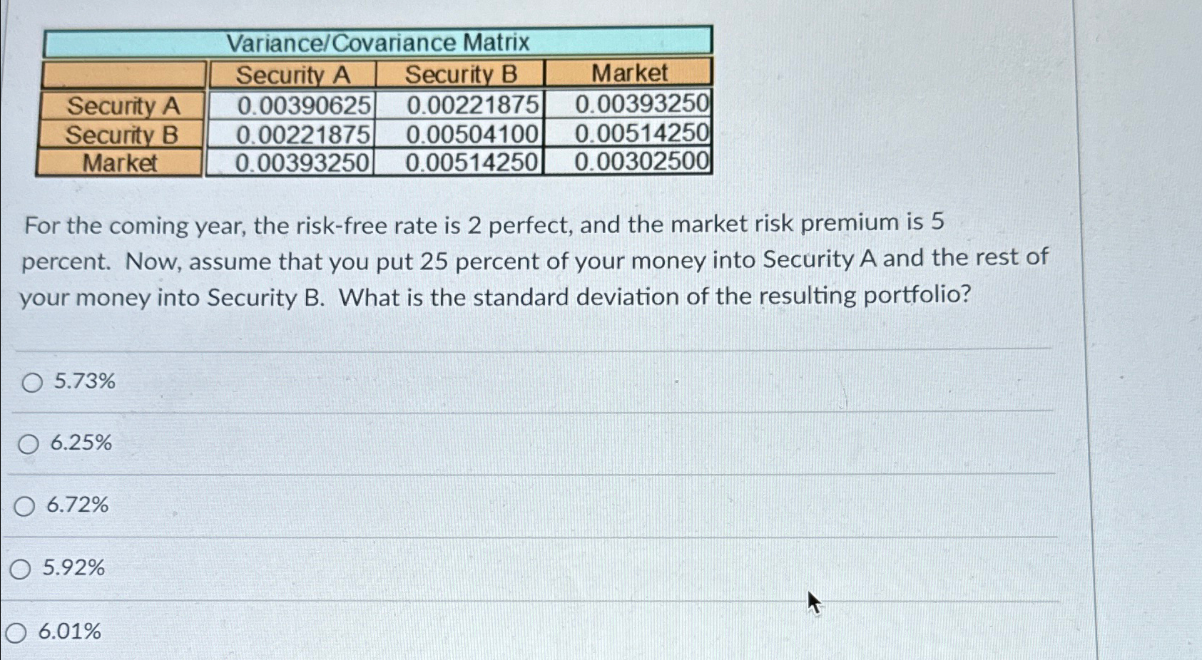 Solved Table[[variance Covariance Matrix] [ Security