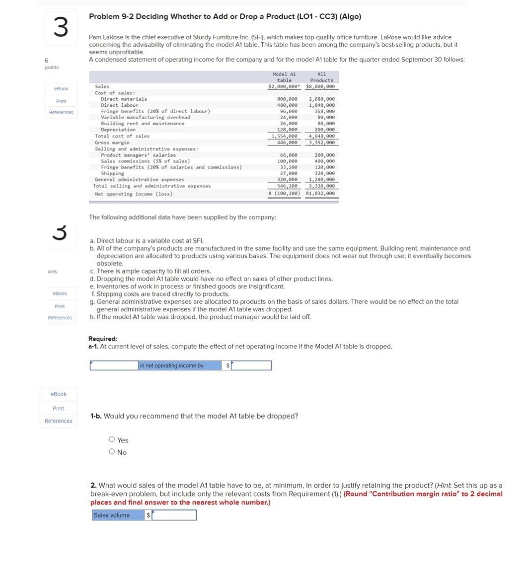 Solved Problem 9-2 ﻿Deciding Whether to Add or Drop a | Chegg.com
