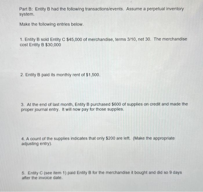 Solved Part B: Entity B had the following | Chegg.com