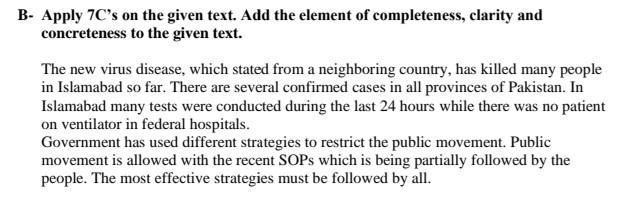 Solved B- Apply 7C's on the given text. Add the element of | Chegg.com