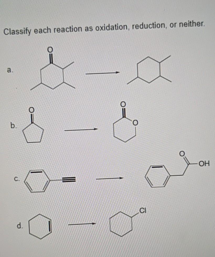 Solved Classify each reaction as oxidation, reduction, or | Chegg.com