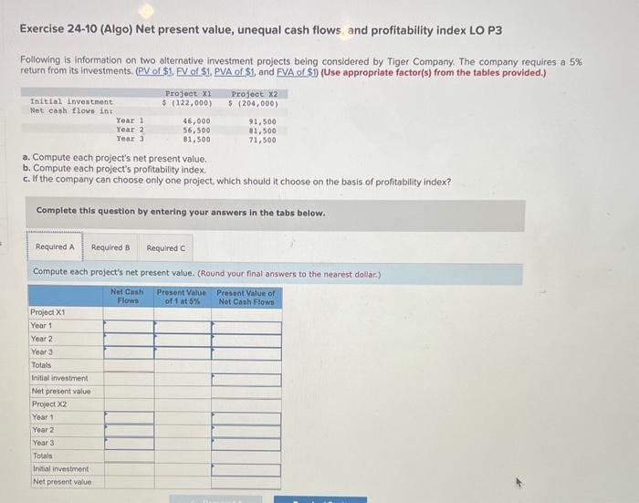 Solved Exercise 24-10 (Algo) Net present value, unequal cash | Chegg.com