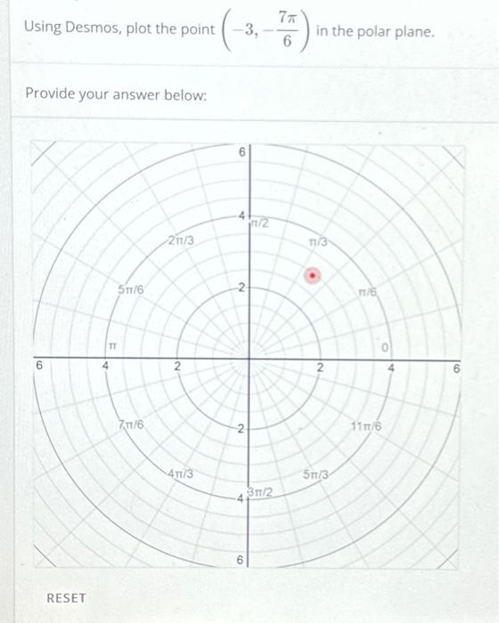 Solved Using Desmos, plot the point (−3,−67π) in the polar | Chegg.com