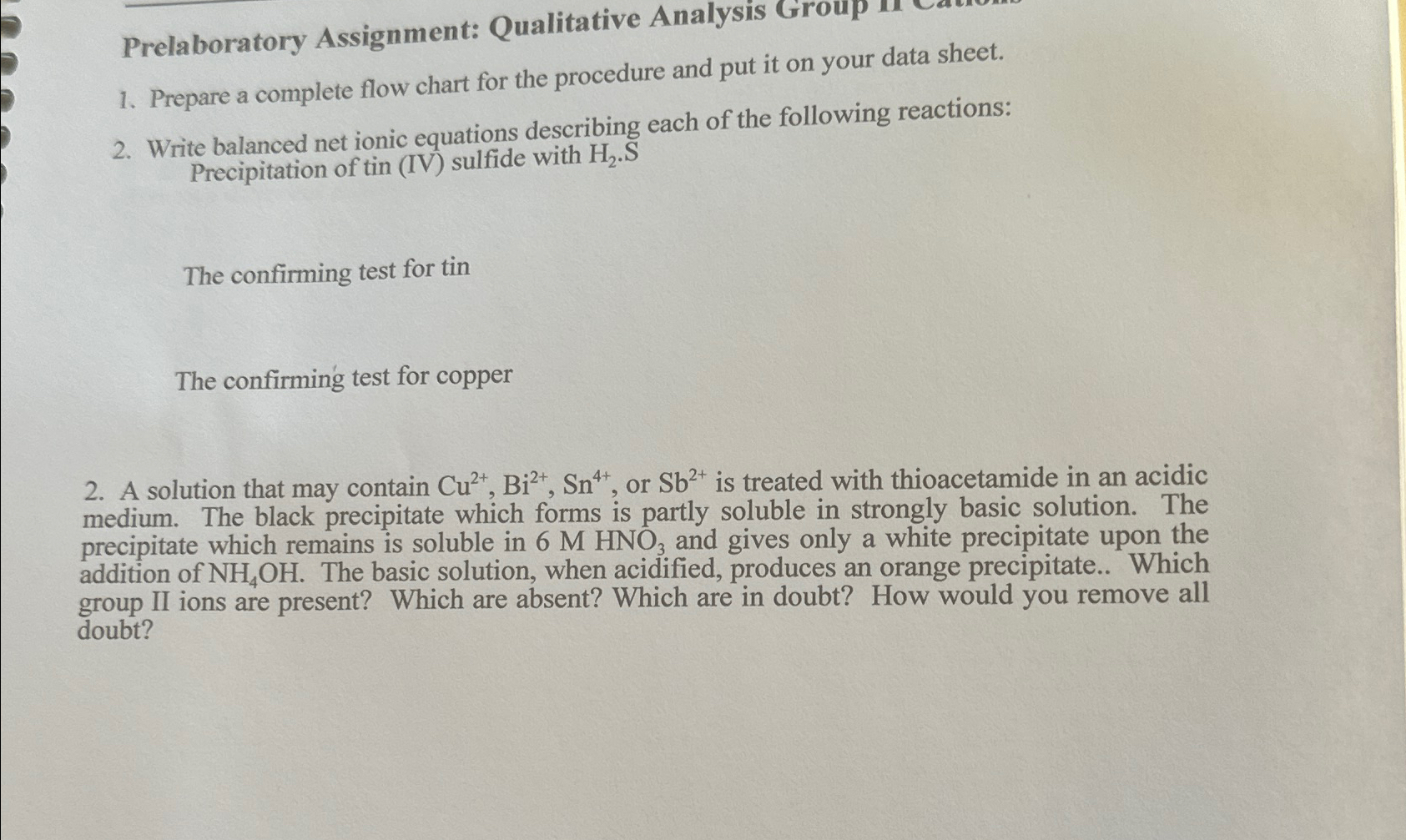 Solved Prelaboratory Assignment: Qualitative AnalysisPrepare | Chegg.com