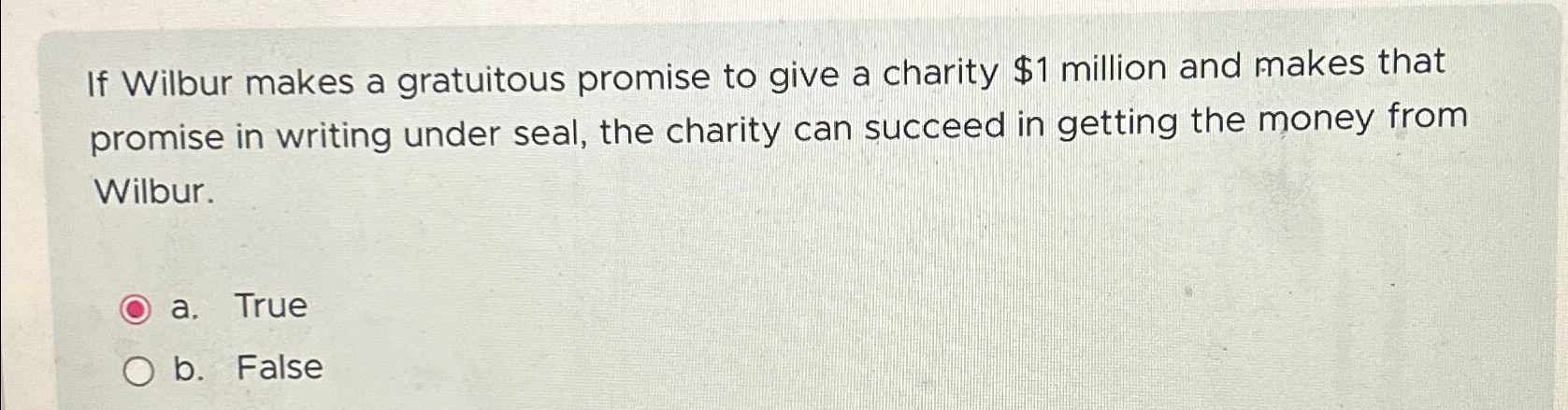 Solved If Wilbur makes a gratuitous promise to give a | Chegg.com
