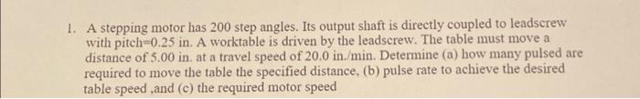 Solved 1. A stepping motor has 200 step angles. Its output | Chegg.com