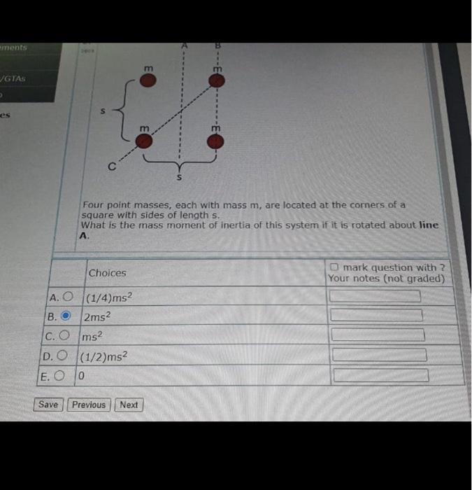 Solved monts m GTAS m S Four point masses, each with mass m, | Chegg.com