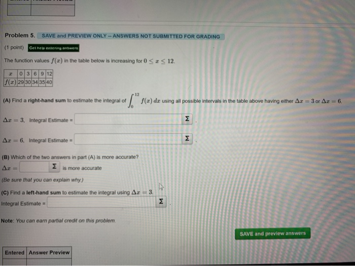 Solved Problem 5. SAVE and PREVIEW ONLY -- ANSWERS NOT | Chegg.com