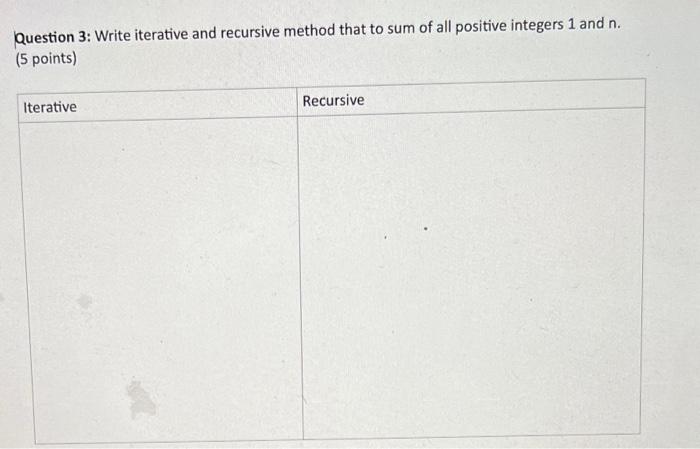 Solved Question 3 Write Iterative And Recursive Method That 