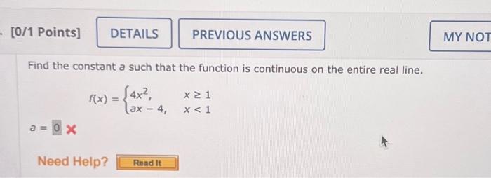 Solved Find the constant "a" such that the function is | Chegg.com