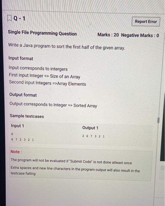 Solved W Q 1 Report Error Single File Programming Question 8171