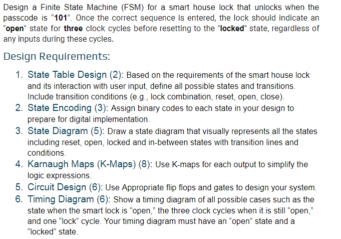 Solved Design a Finite State Machine (FSM) ﻿for a smart | Chegg.com